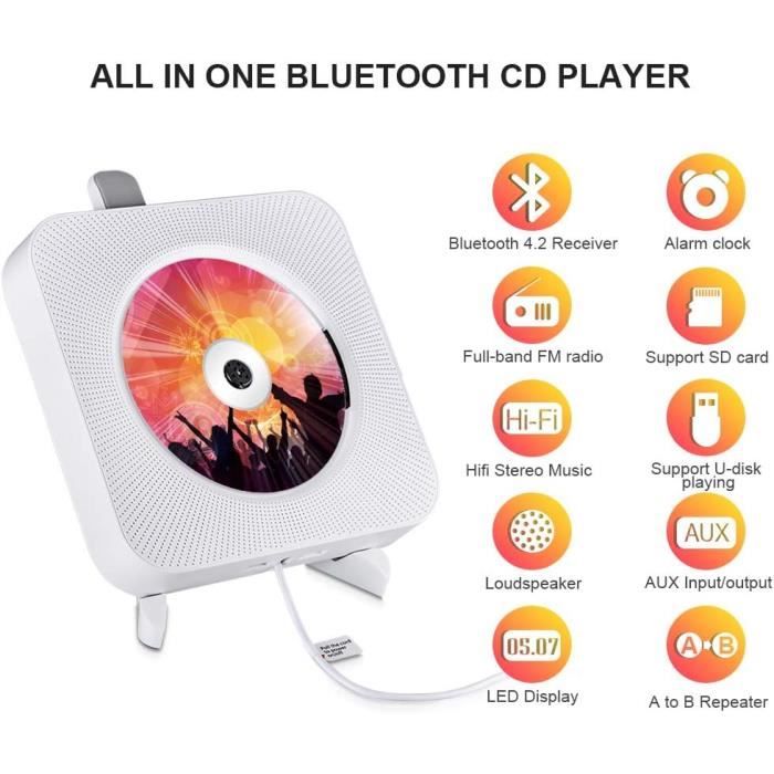 Lecteur De Cd Portable Lecteur De Musique Mp3 Bluetooth Mural Avec ...