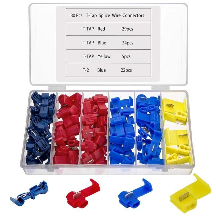 Lot De 80 Connecteurs Électriques T Tap - Connecteurs À Épissure Rapide - Connecteurs De Fils ...