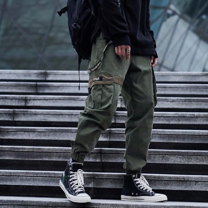 Pantalon Cargo Hip Hop pour hommes - Harajuku Harem Jogging - Vert - Multi-poches Blanc ...