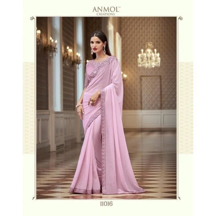 Sari pret a porter pas cher bollywood saree indienne Anmol Rose clair ...