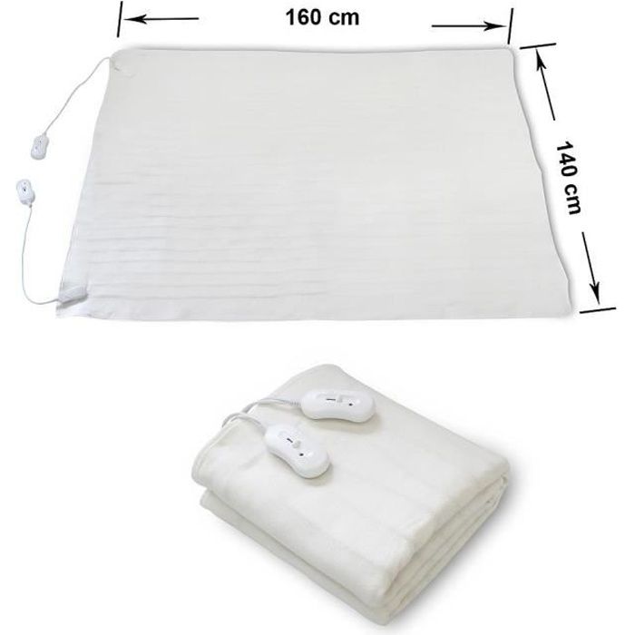 Chauffe Lit, Surmatelas Chauffant, Double, 160 x 140 cm, 2x60W, Blanc ...