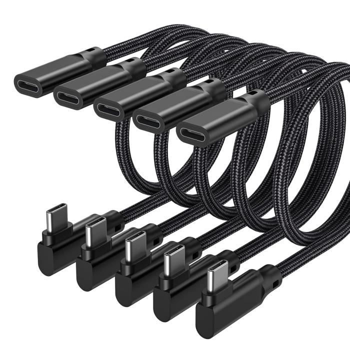 Lot De 5 Rallonges Usb C (0,5 M-10 Gbps-100 W Pd-4K 60 Hz), Angle Usb 3 ...
