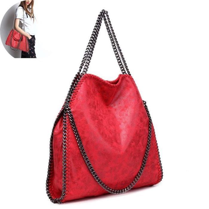 Sac À Main Pu Cuir Chaîne Sac Épaule Porté Bandoulière Rétro Femme ...