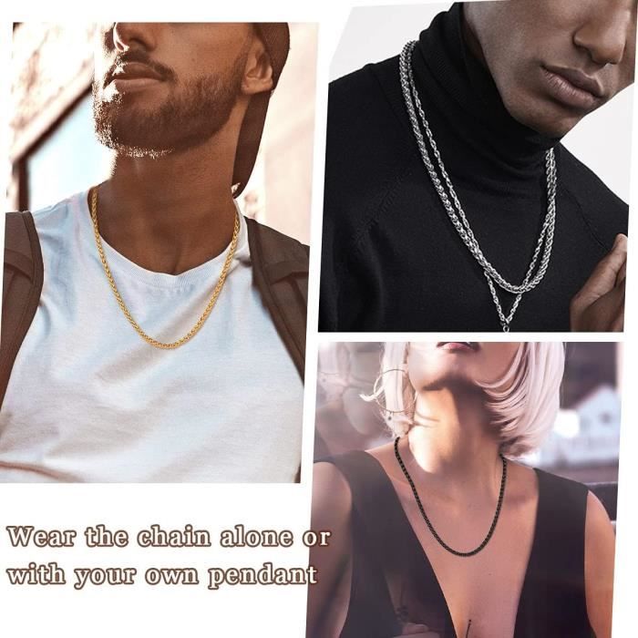 Chaîne Collier Homme Maille Spiga 3Mm En Acier Inoxydable-Plaqué Or ...