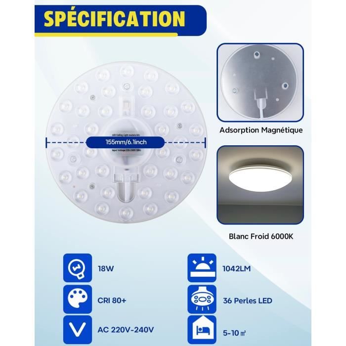 18W Module LED Plafonnier avec Aimants, Kit de Remplacement de Lampe de ...
