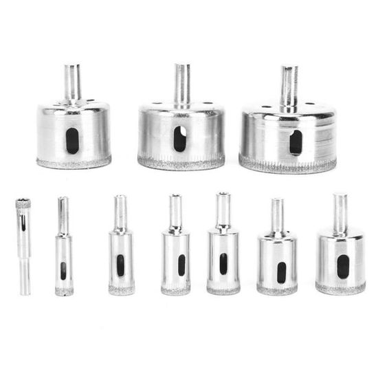 WER 10Pcs Foret Fraise Mèche Trépan Bit Diamant 8-50mm Pr Verre ...