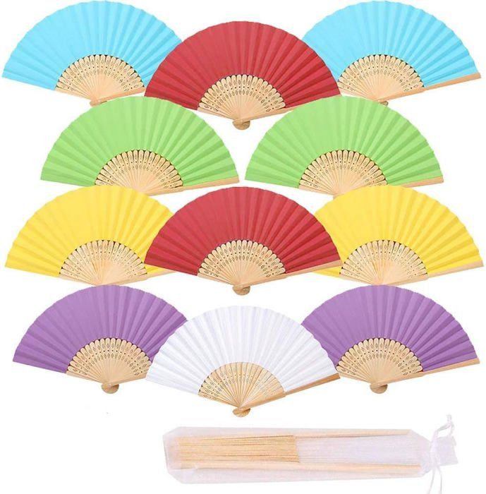 12pcs Eventail Mariage Eventail Pliant Ventilateur Bois Papier et Blanc Eventail Japonais Poche ...