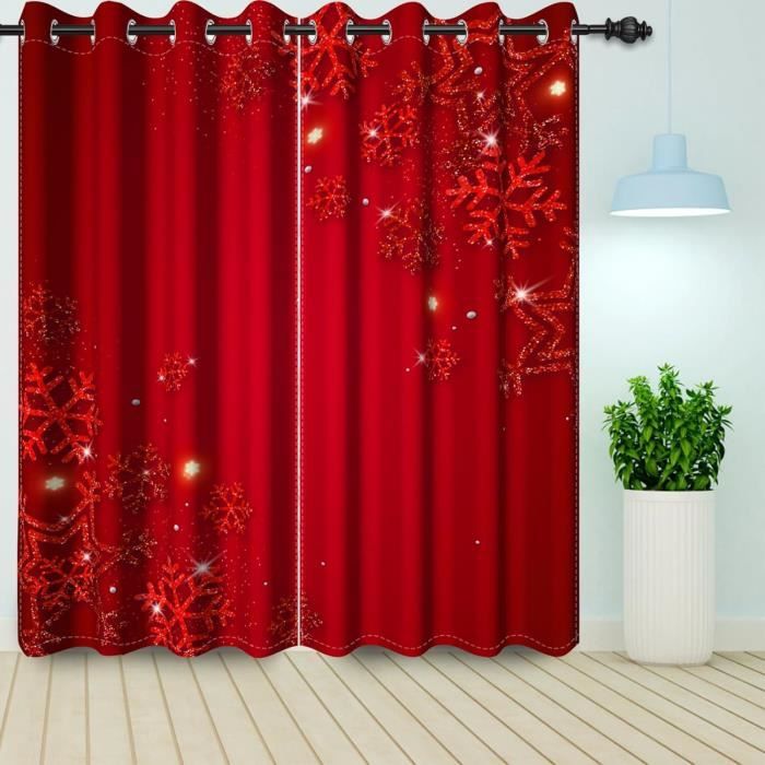 Rideaux de noël Rouges Rideaux de fenêtre occultants avec Rideaux ...