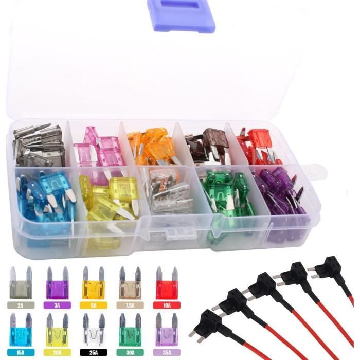 125 pcs Assortis Voiture Mini Fusible à Lame 12V-24V, Fusible Mecanique,(2A-3A-5A-7.5A-10A-15A ...