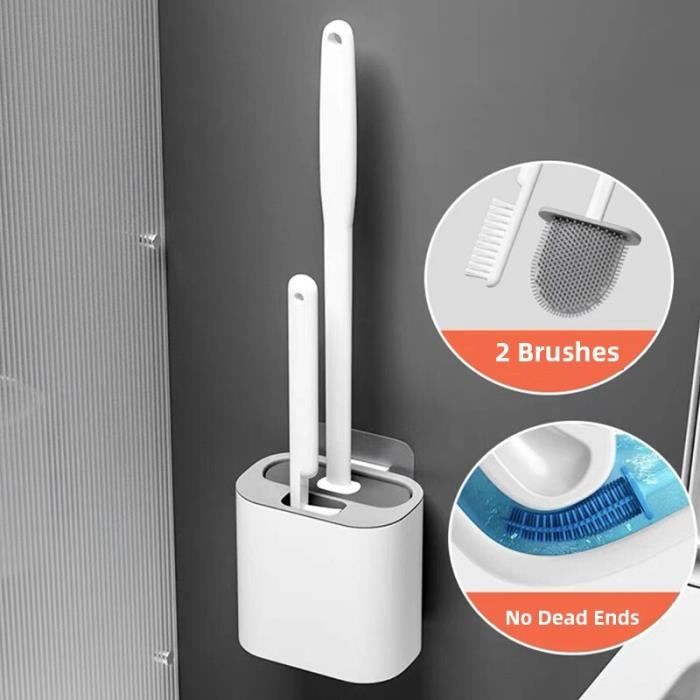 (01)Brosse de toilette avec support mural, tête en Silicone TPR, outils de nettoyage pour WC ...
