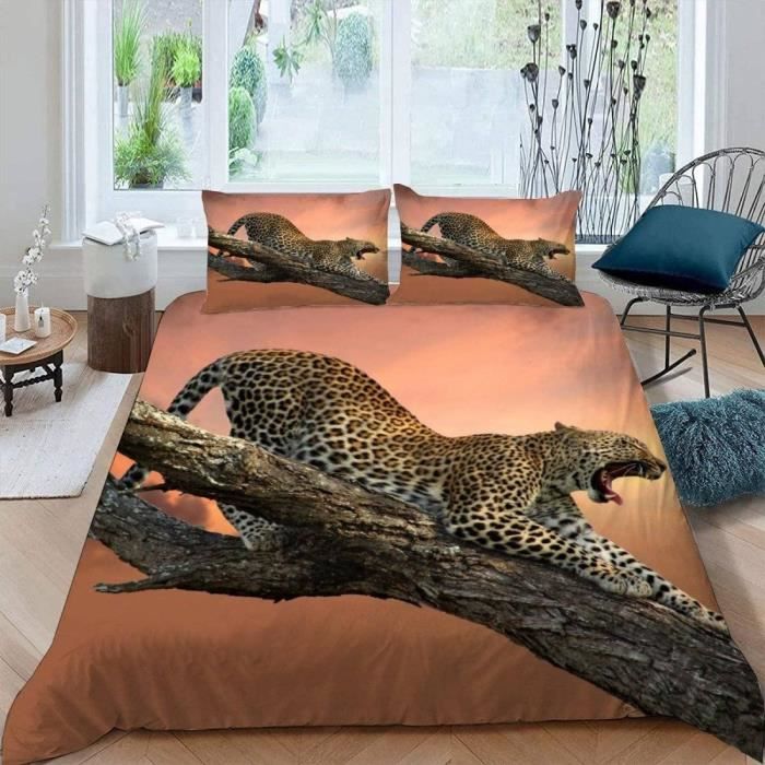 Housse de Couette 220x240 Léopard Animal Sauvage Parure de Lit 3D ...