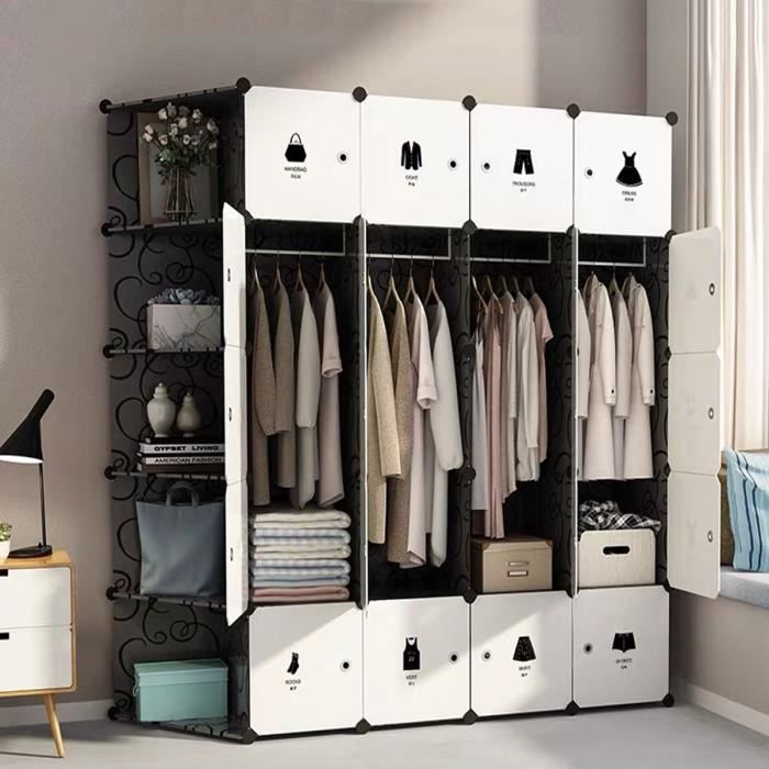 Armoire Penderie Portable 20 cubes + 5 Étagères de Rangement triangulaire Modulaire en Plastique ...