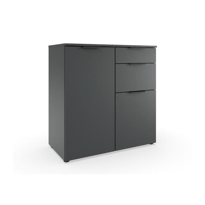 Commode combinée 1 porte et 3 tiroirs avec poignées en métal - L81 cm ...