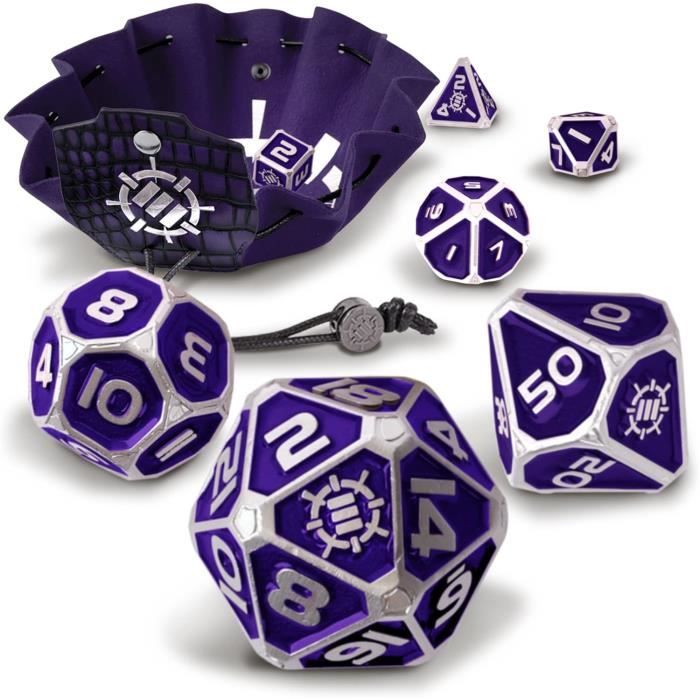 Dnd Metal Dice Set - 7 Dés Polyédriques Avec Sac À Dés En Cuir ...