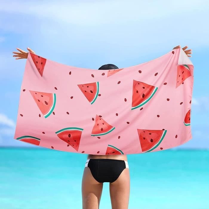 Serviette De Plage 3D Pastèque De Dessin Animé, Serviette De Bain En Microfibre À Séchage Rapide ...