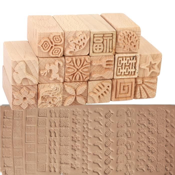 Tampons en hêtre 16pcs - FDIT - Outil de poterie sculpté à la main ...