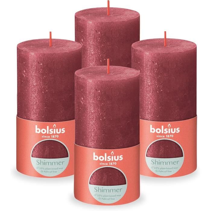 Bougie Pilier Rustique Scintillante \ Rouge \ 13 Cm \ Lot De 4 \ Ne ...