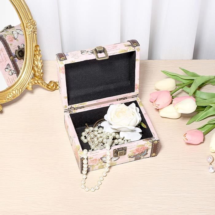 Coffret Au Trésor Boîte De Rangement En Bois + Cuir Pu Coffret À Bijoux ...