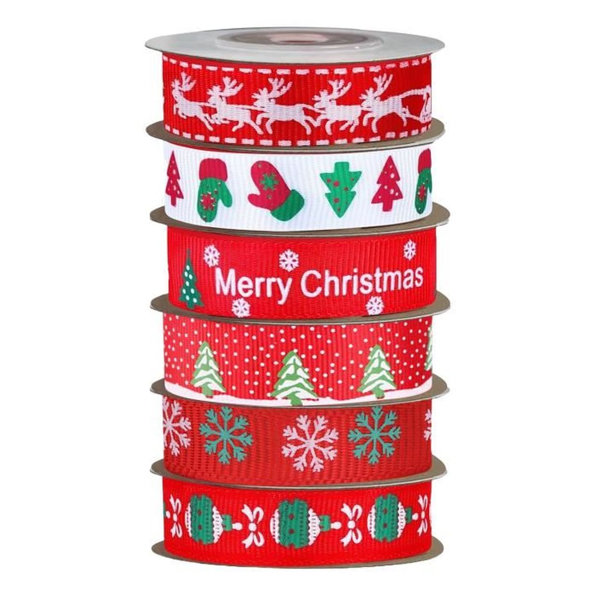 6 Paquets Ruban de Noël, Gros-grain et Polyester Ruban Rouge Thème de ...