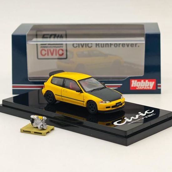 Hobby Japan 1/64 Honda CIVIC (EG6) JDM Style Customized Version With Engine Display Model Yellow ...