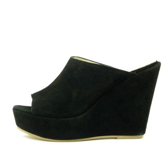 Chaussures femme daim noir talon compensé - OSVALDO PERICOLI Noir ...