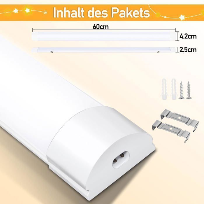 1 Unité Neon Led 60Cm, Reglette Led Cuisine 18W 1530Lm, Tube Led Étanche Ip65, Led Plafonnier ...