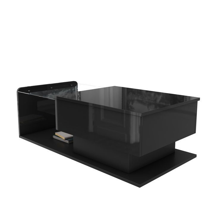 Table basse relevable noir laqué UV, plateau en verre trempé et bande ...