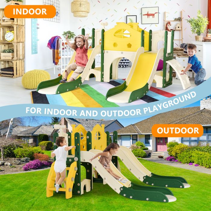 Toboggan Enfant 7 en 1 avec Double Toboggans, Cadre d'escalade ...