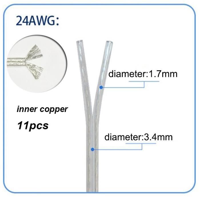 Câble-fil - Transparent - 2 Cœurs - Bande Lumineuse - 24AWG-8m[B4 ...