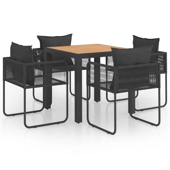 Salon de jardin 5 pcs PVC Résine tressée Noir et marron ...
