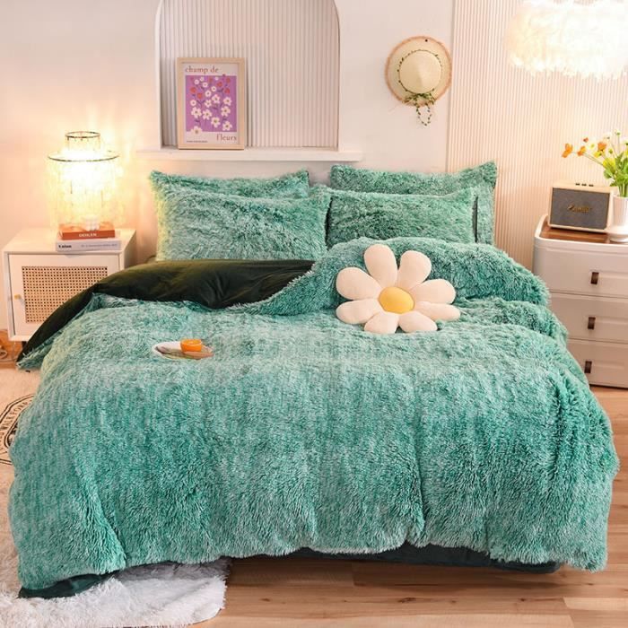 Ensemble de lit en velours vison - ECELEN - Hiver - Chaud - Vert ...
