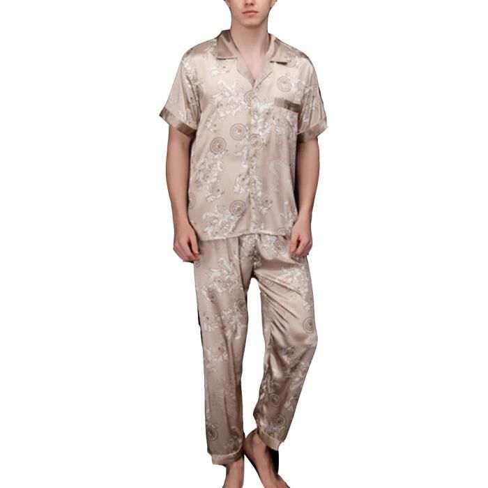 Homme Magnifique Imprimé 2 Pièces Pyjama en Satin à Manches Courtes ...