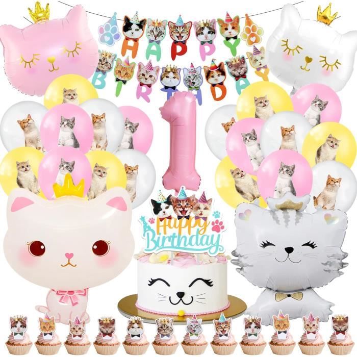 51 Pièces Decoration Anniversaire Chat,Ballons Anniversaire 1 An ...