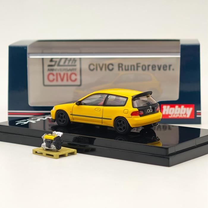 Hobby Japan 1/64 Honda CIVIC (EG6) JDM Style Customized Version With Engine Display Model Yellow ...