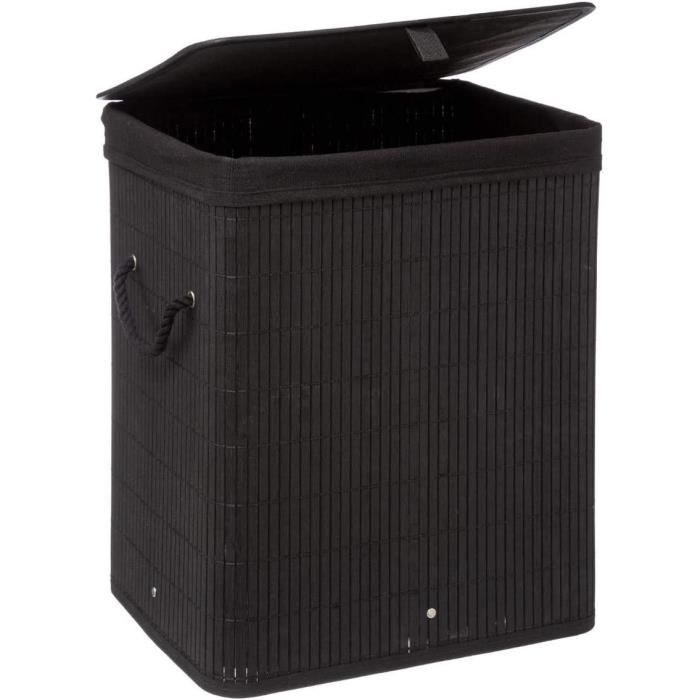 Panier à Linge en Bambou Noir H 50 cm [W192] - Cdiscount Maison