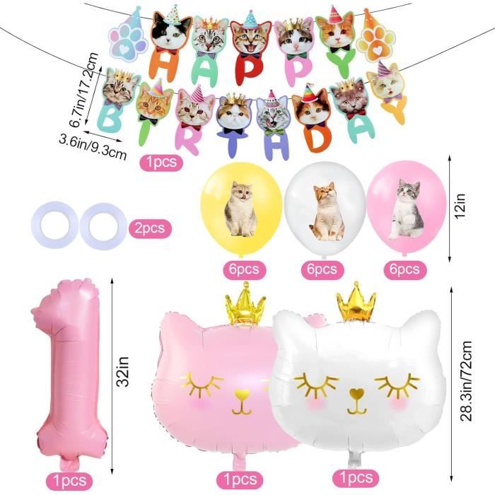 51 Pièces Decoration Anniversaire Chat,Ballons Anniversaire 1 An ...
