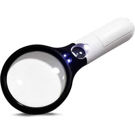 Loupe éclairante avec 2 Lentilles | Loupe de Lecture avec Éclairage LED | Verre grossissant 10 x ...