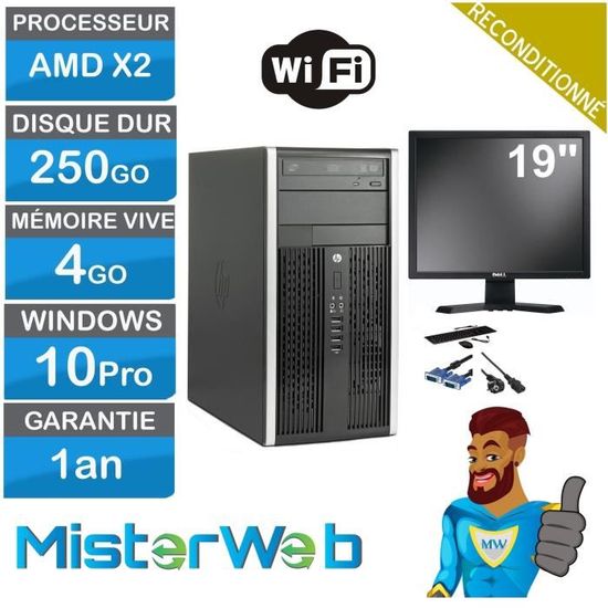 Ordinateur fixe avec écran - HP 6005 MT tour- 250Go - 4Go - Win 10 ...