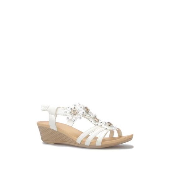 Sandales compensées à bride fleurs et strass Blanc - Cdiscount Chaussures