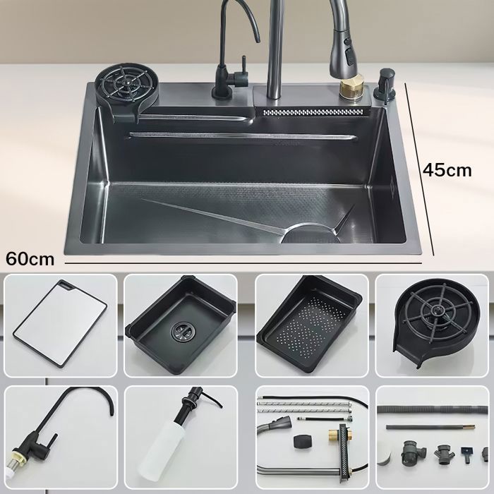 Évier de cuisine cascade, acier inoxydable 304, grande cuve simple ...