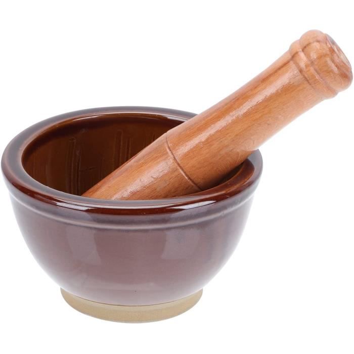 Mortier en Céramique en Bois Pilon Set Ail Smasher Concasseur Guacamole ...