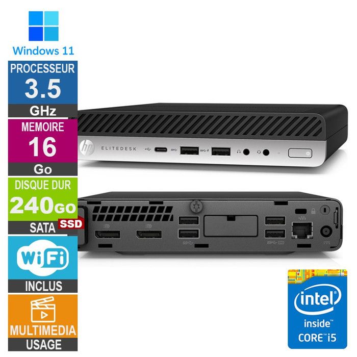 PC HP ProDesk 600 G4 Mini i5-8500T 3.50GHz 16Go/240Go SSD Wifi W11 ...