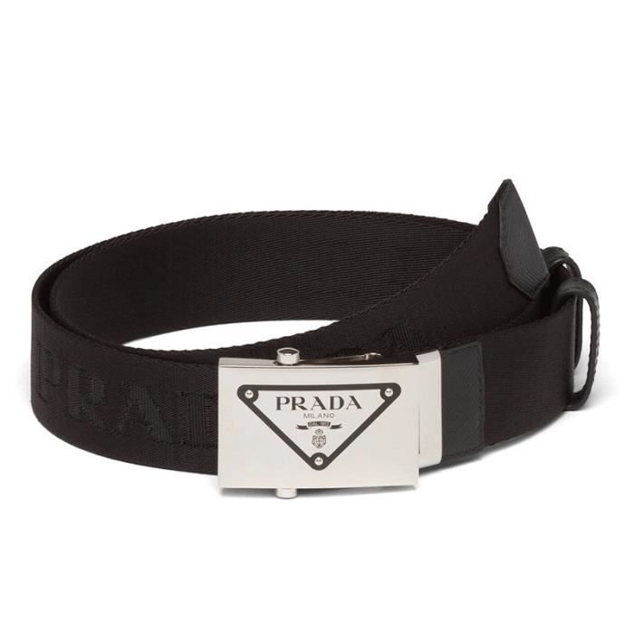PRADA PRADA homme noir ceinture en nylon tressé et logo émaillé en ...