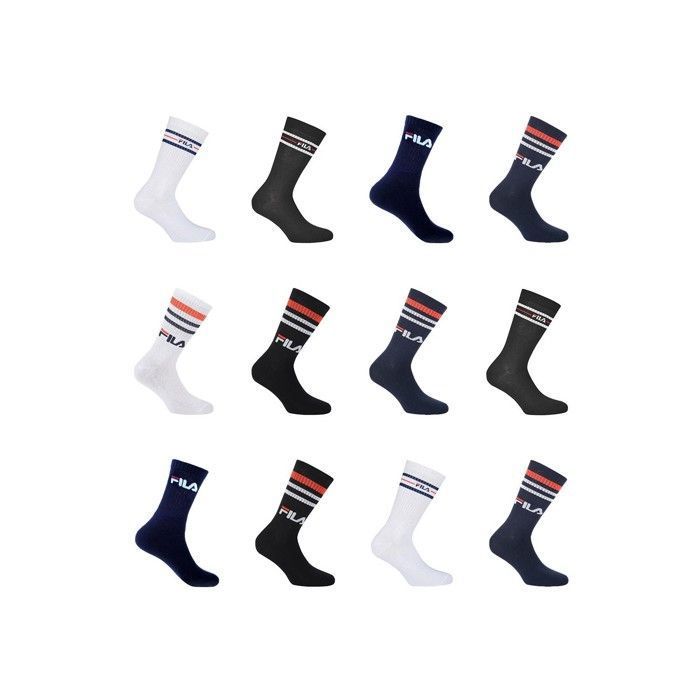 Fila Chaussettes Homme, Chaussette Haute Homme (Lot de 12) - Noir Noir ...