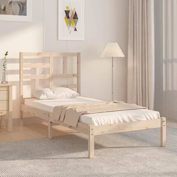 Lit Simple 75x190cm, Structure de lit en Bois massif 1 place, Sommier ...