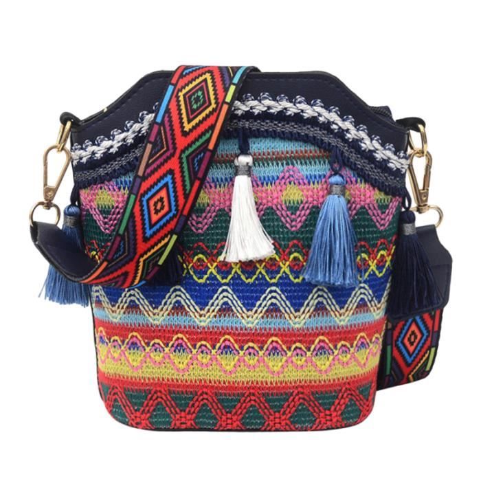 Sac à bandoulière Bohême bleu foncé tissage gland sac seau à de mode ...
