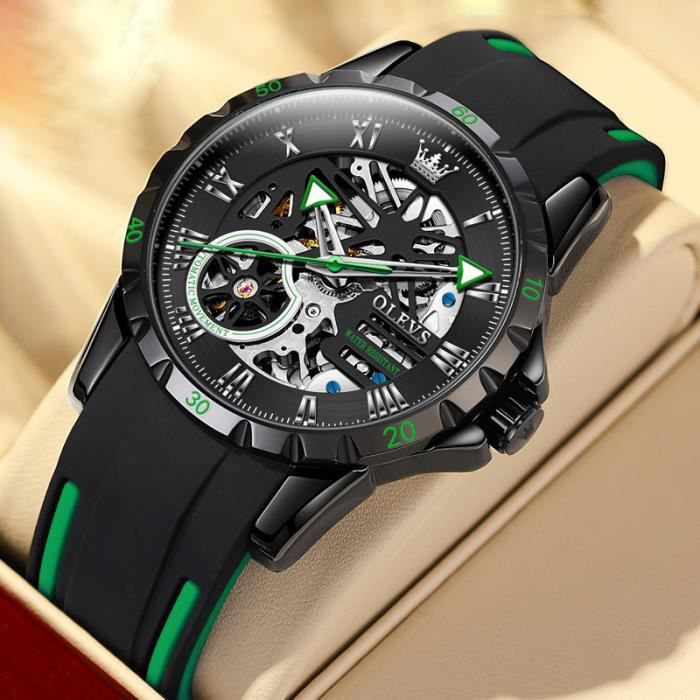 SHARPHY Montre homme mécanique automatique lumineux étanche noir vert ...