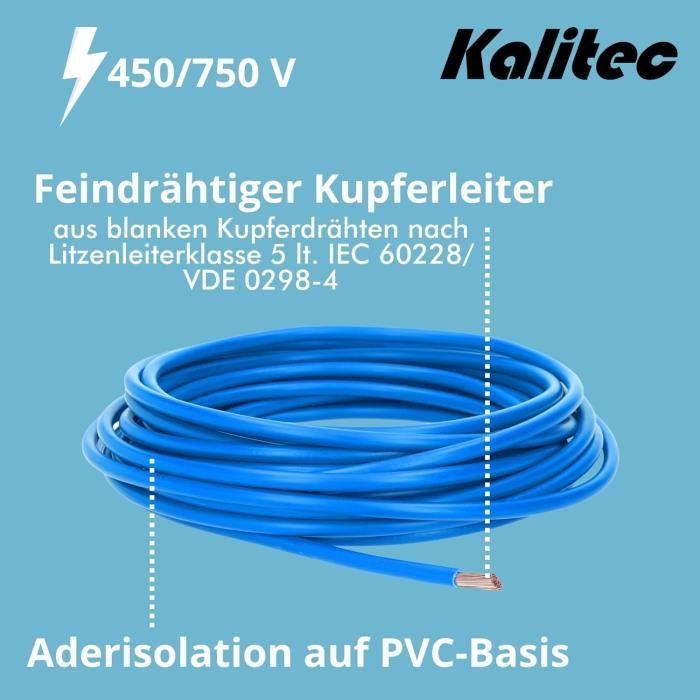 Câble De Câblage H07V-K 4 Mm² Bleu-5 M-Flexible-Toron 4 Mm²-Câblage À ...