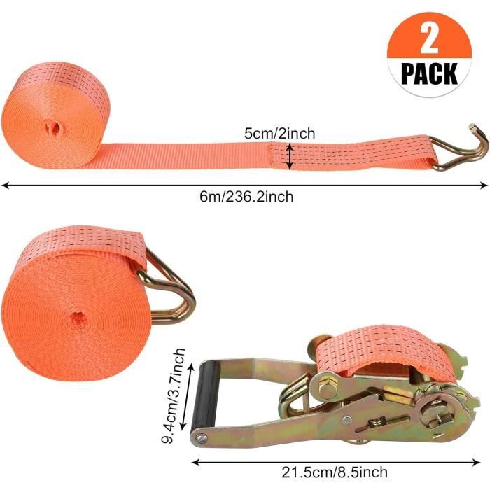 2 pièces de Sangles à cliquet 5000kg 6M Heavy Duty Sangles d'arrimage ...