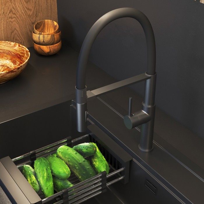 Robinet de Cuisine Granitan Soria avec Bec Élastique GunGrey - 1 Pièce ...